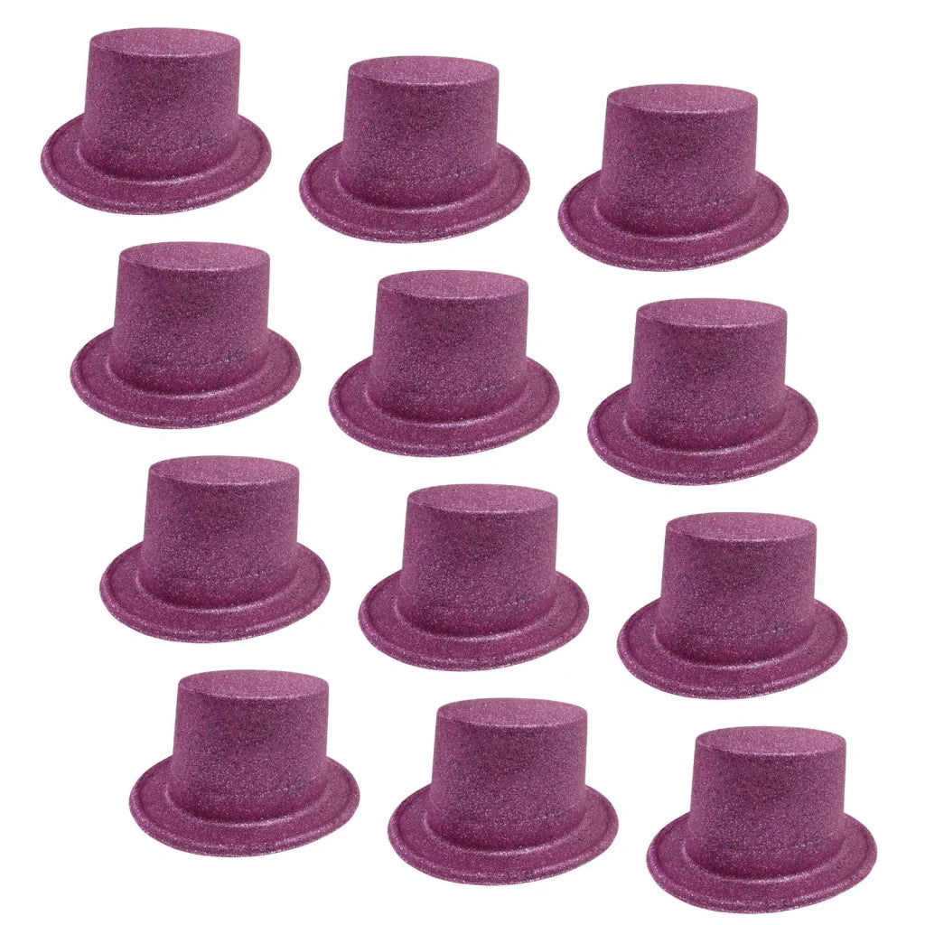 12x GLITTER TOP HAT Fancy Party Plastic Costume Tall Cap Fun Dress Up ...