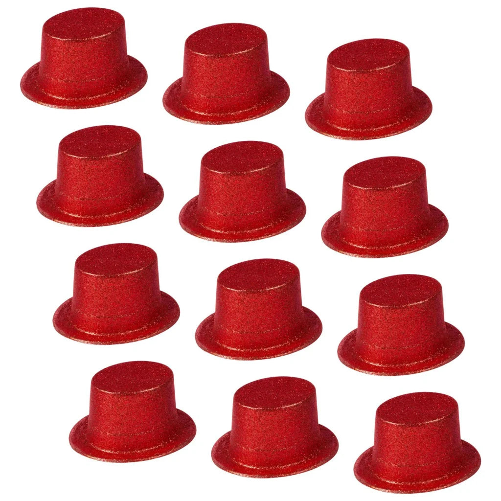 12x GLITTER TOP HAT Fancy Party Plastic Costume Tall Cap Fun Dress Up ...