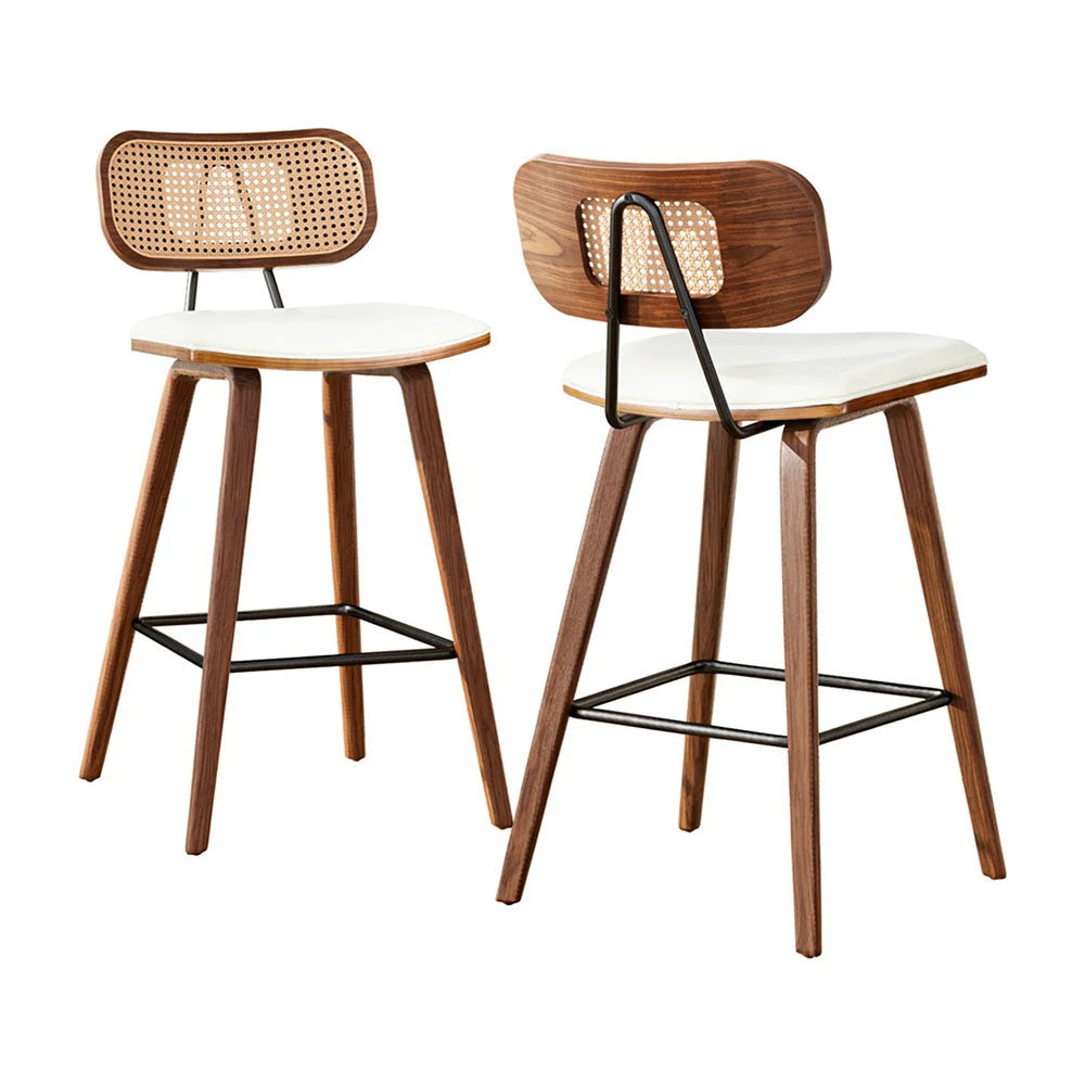2x Artiss Bar Stools Kitchen Counter Rattan Chairs PU Leather Padding ...
