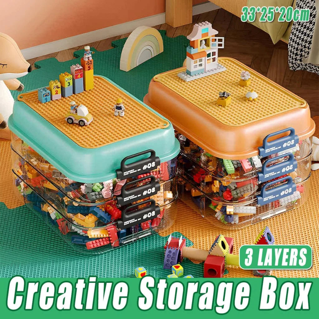 3-Layer Stackable Storage Box for Building Blocks Toy Organizer with S ...