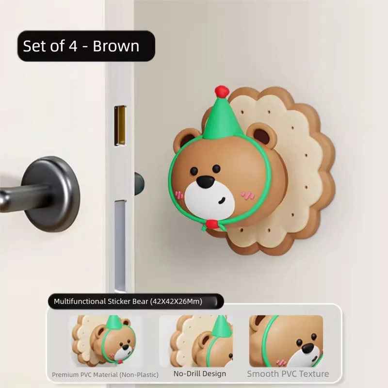 4 Pcs Brown Adorable Bear Wall Protector - Multi-Use Self-Adhesive Doo ...