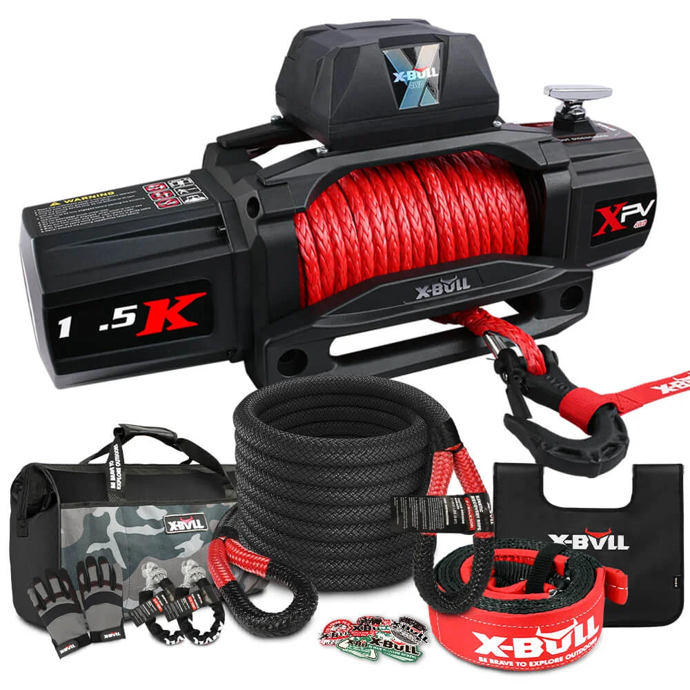 4WD Recovery Kit Kinetic Rope with 14500LBS Winch 12V 4X4 Offroad ...