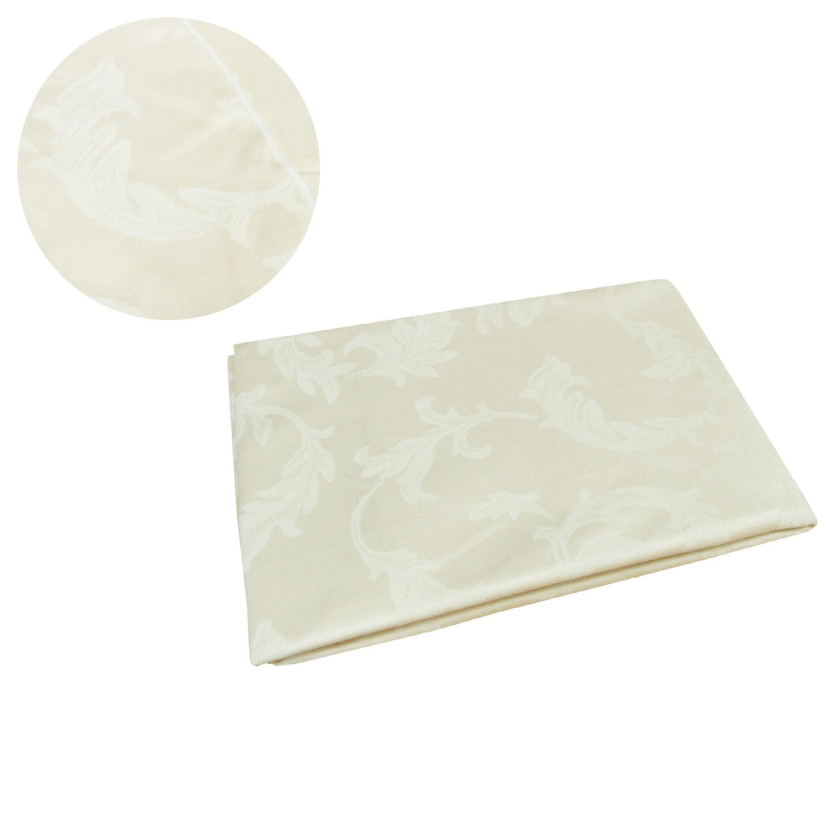 Damask Jacquard Polyester Tablecloth 180cm Round Leaf Cream – Home My ...