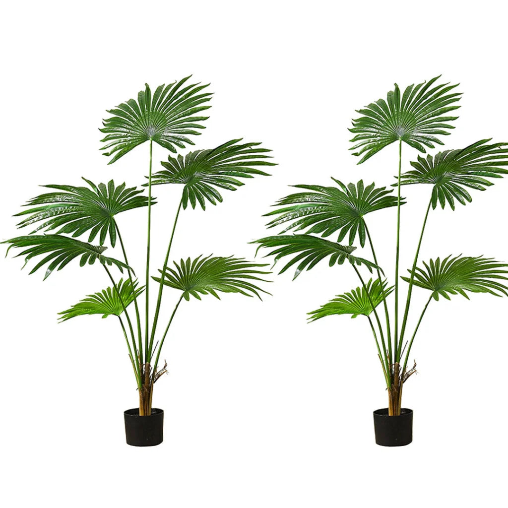 Artificial Fan Palm Tree 2X 120cm Natural Green Fake Tropical Indoor P ...