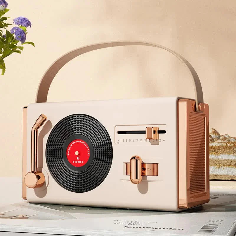 Beige Retro Record Player Style Bluetooth Speaker - Portable Wireless ...