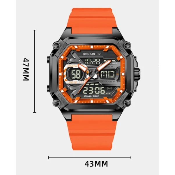 Black Men's Dual Display Watch - Dual Time Digital Analog Waterproof S ...