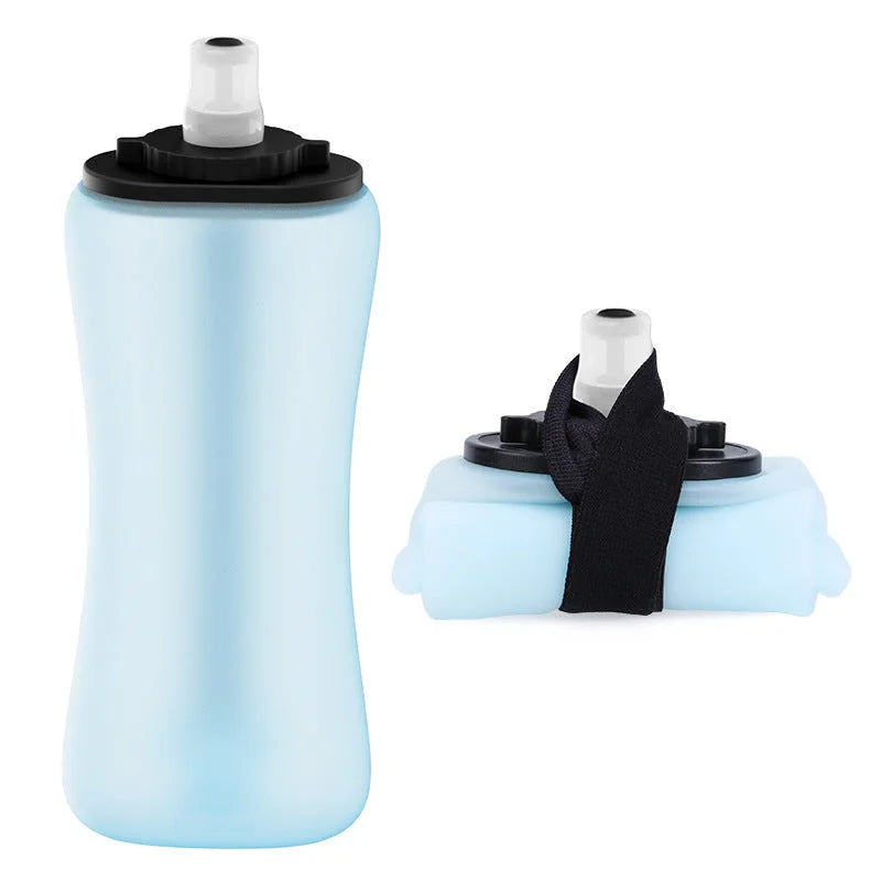 Blue Collapsible Handheld Running Flask - 350ml Lightweight Silicone W ...
