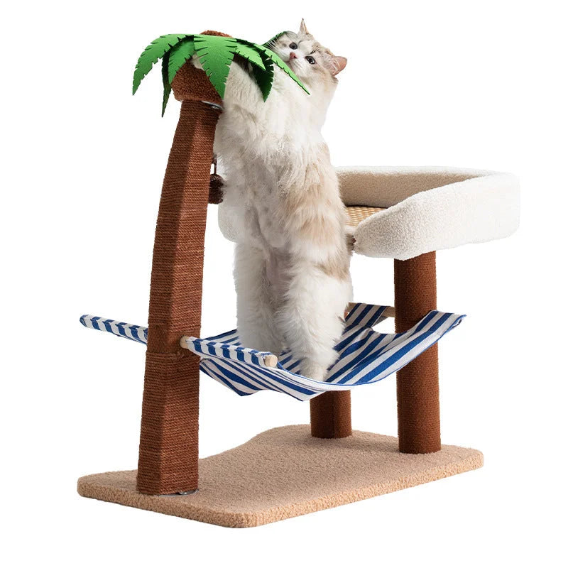 Cat Dog Bed Wood Coconut Tree Hammock Cat Scratching Post Toy Pet Nest ...