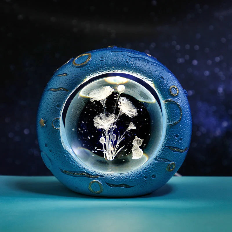 Celestial Ring LED Crystal Ball Lamp - 3D Engraving, Unique Gift (Carn ...