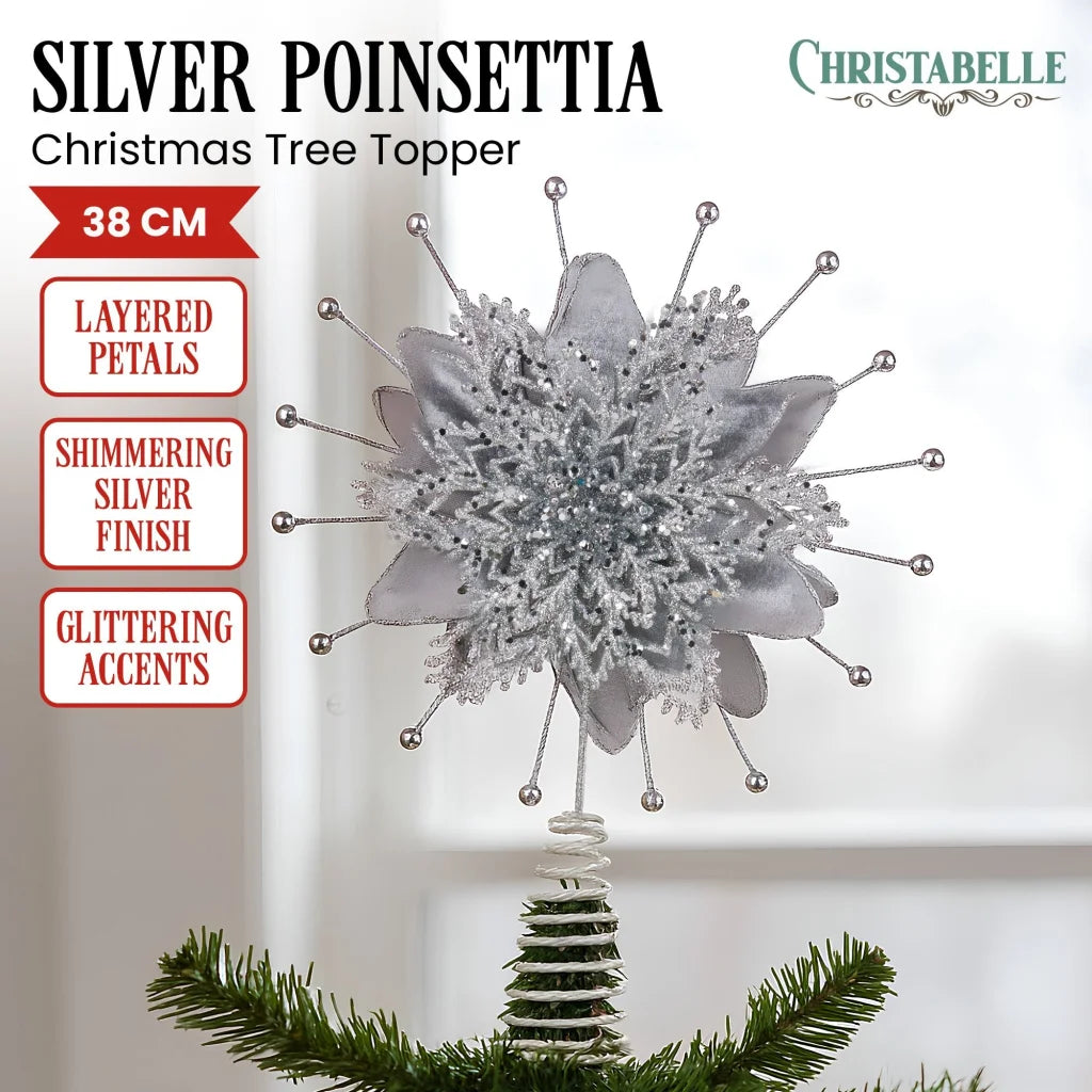 Christabelle Christmas Tree Topper Poinsettia Decoration Ornament Silv ...