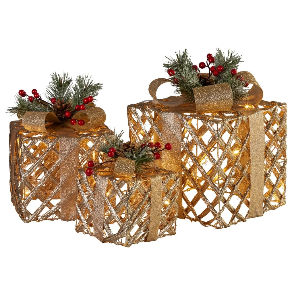 Christabelle Set of 3 Christmas Gift Boxes Display With Lights in Cham ...