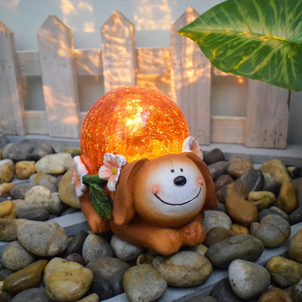 Crystal Ball Dog Charming Solar-Powered Animal Garden Statue - Waterpr ...