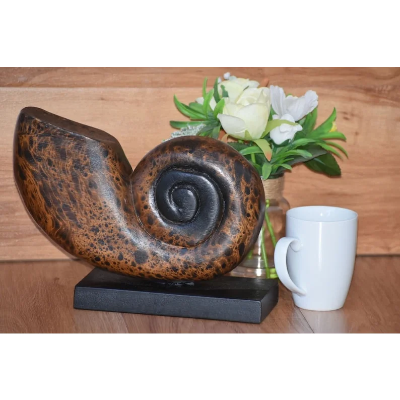 Decorative Hand-Carved Wooden Shell on Stand – Home My Garden