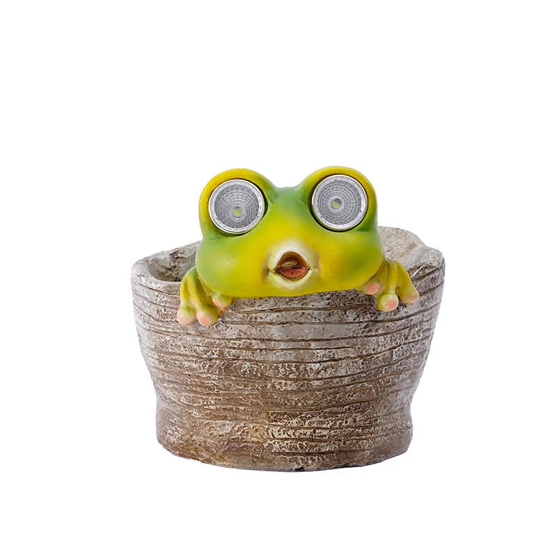 Frog Solar Light Planter - Resin Succulent Pot with Glowing Eyes (ston ...