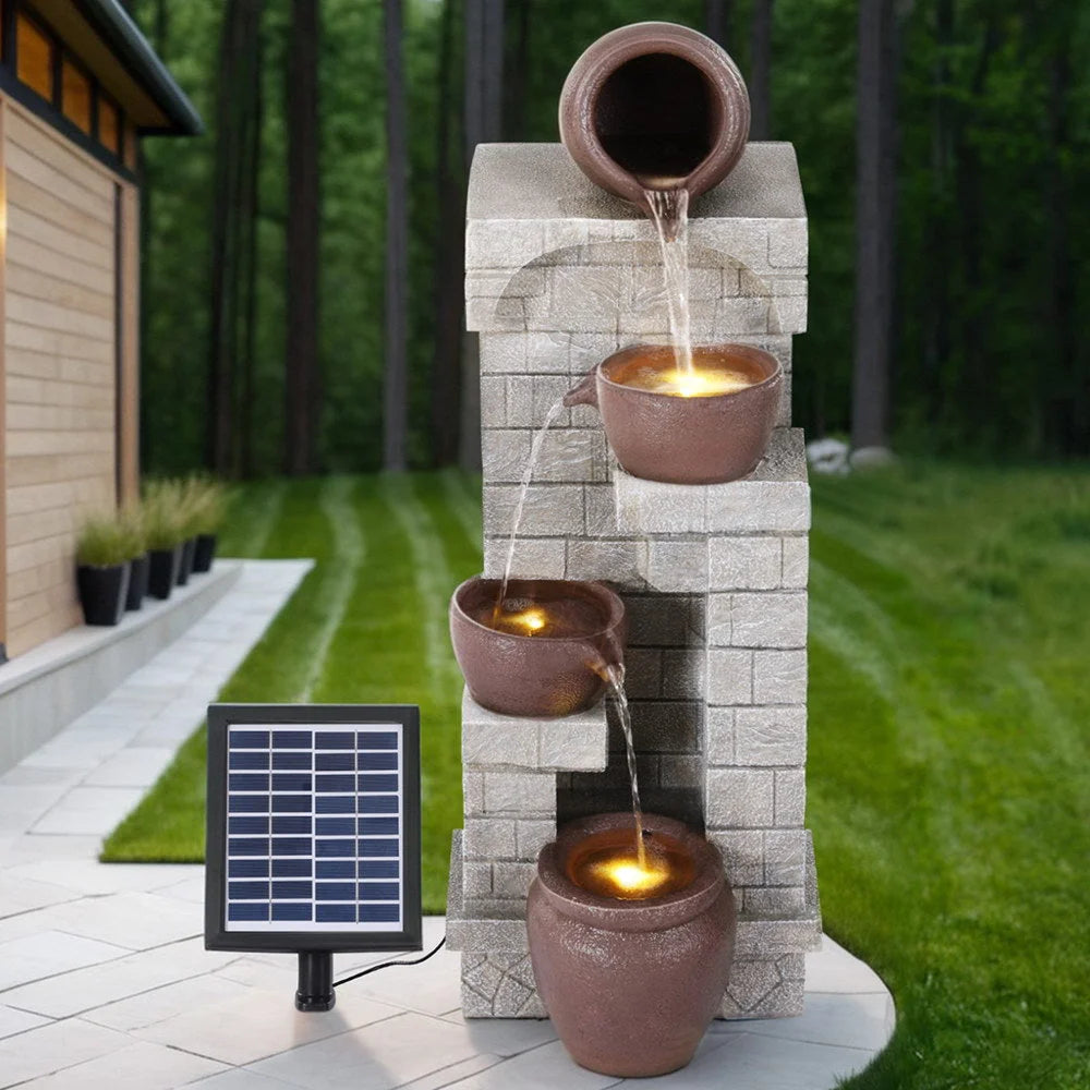Gardeon Solar Fountain Water Feature Pot Outdoor Indoor 4-Tier Cascadi ...