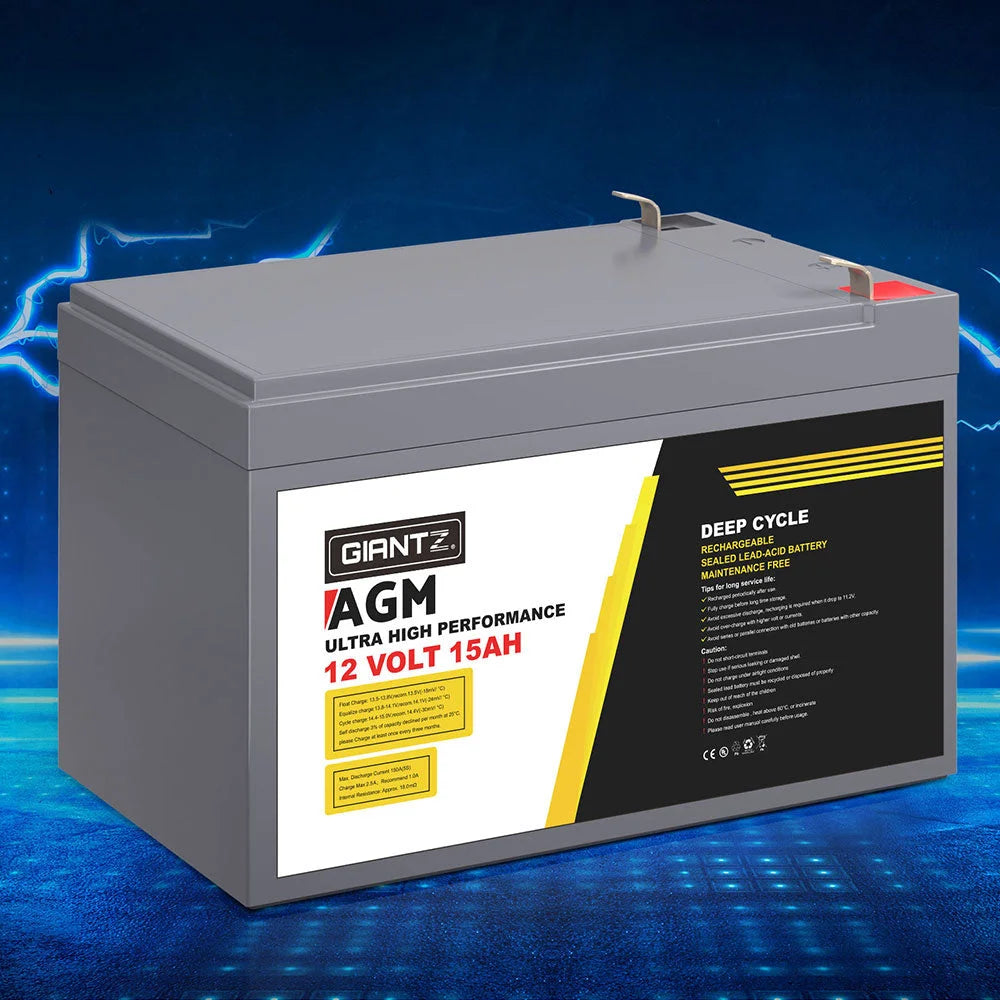 Giantz AGM Battery 12V 15Ah Deep Cycle Box Portable Solar Caravan Camp ...