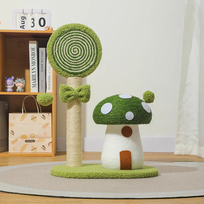 Green Durable Mushroom Cat Scratching Post - Anti-Slip, No Debris Cat ...