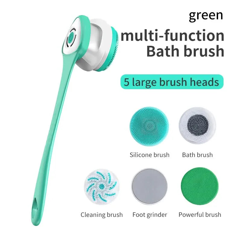 Green Electric Bath Brush & Multi-Functional Massager - Long Handle Wa ...