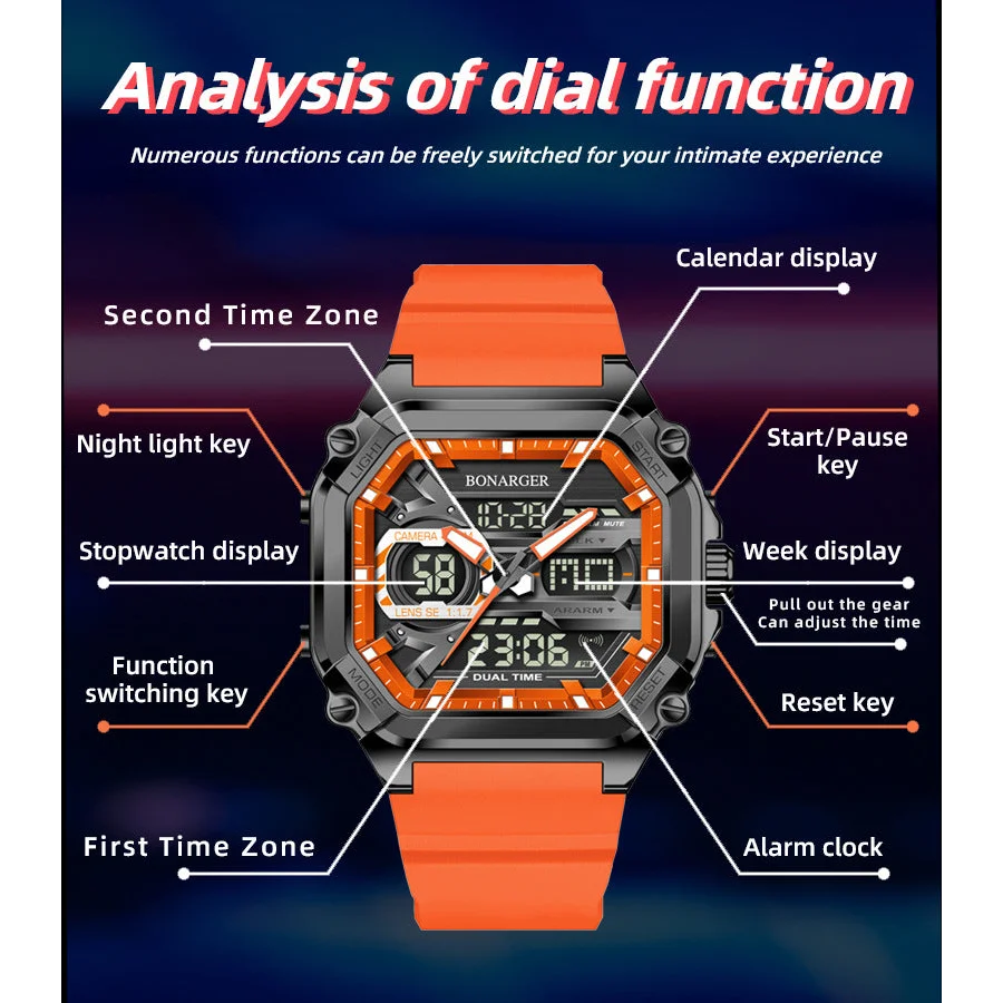 Green Men's Dual Display Watch - Dual Time Digital Analog Waterproof S ...