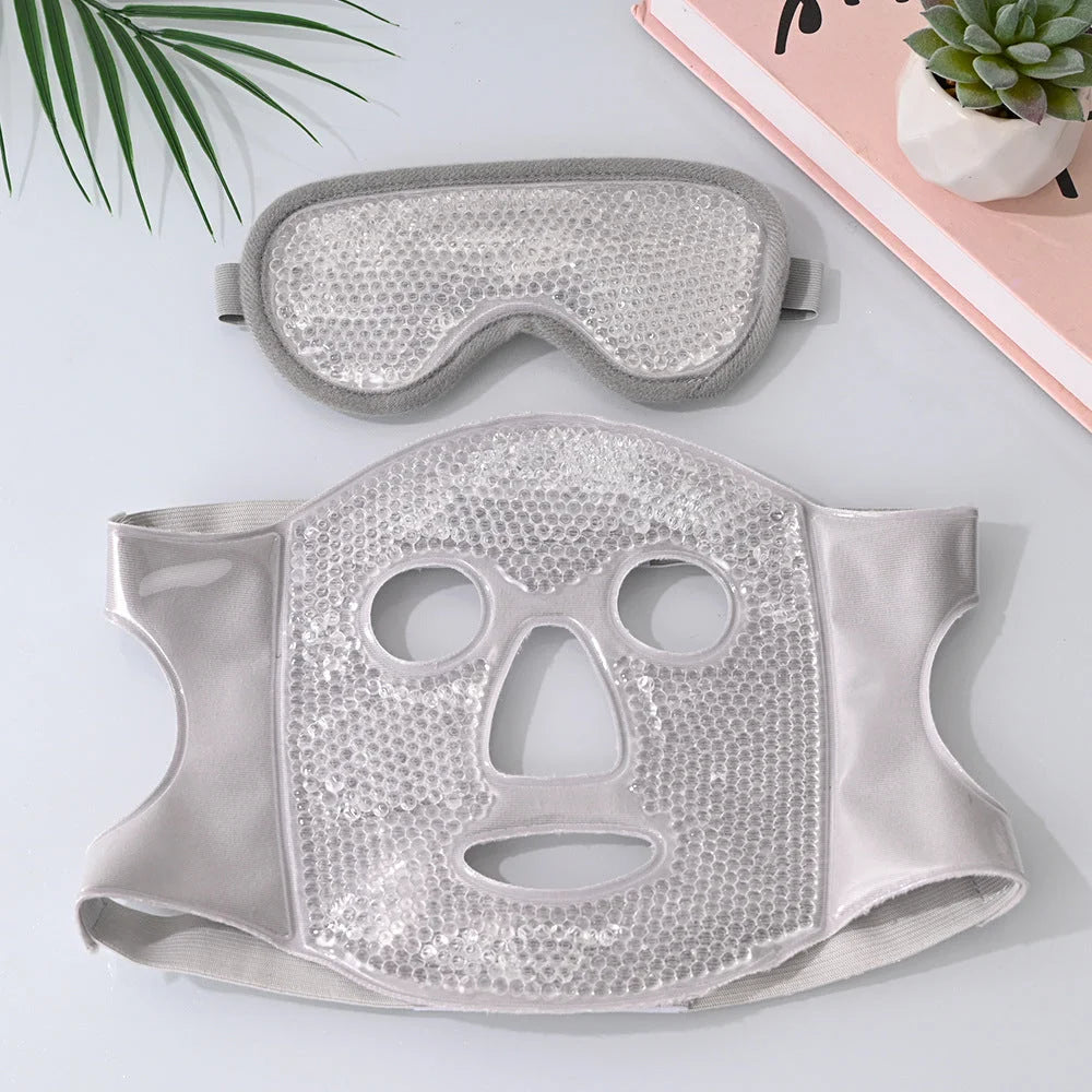 Grey Reusable Cooling Gel Bead Face Mask and Eye Mask Set - Soothing T ...