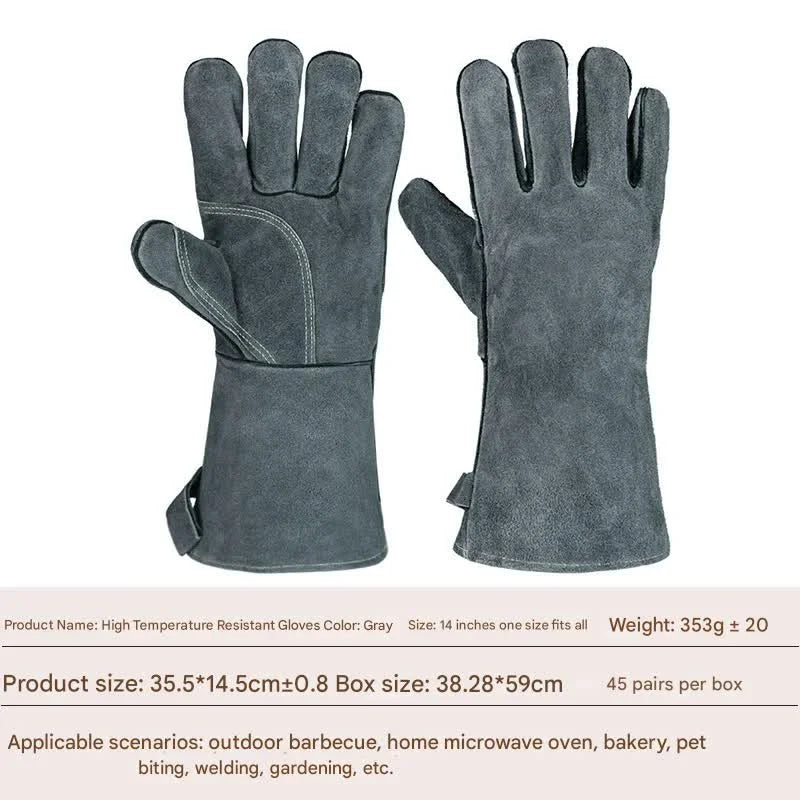 Heavy-Duty Leather Heat Resistant Gloves - 500°C BBQ, Welding & Oven M ...
