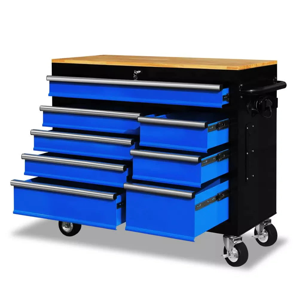 HORUSDY 42 inch 8 Drawer Tool Cabinet 1000 lbs Wood Top Power Strip Ca ...