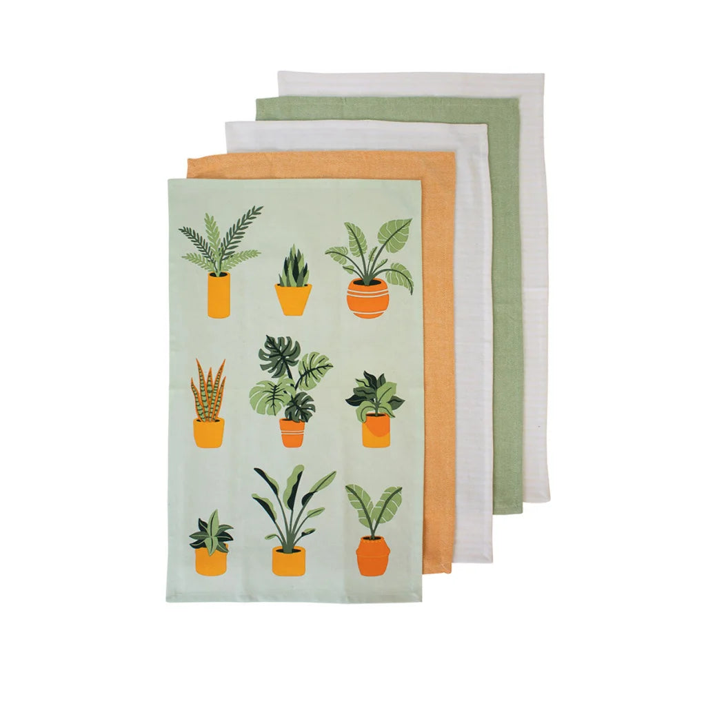 Kitchen Tea Towels Set of 5 Ladelle Plant Life Cotton 50x70 cm - Green ...