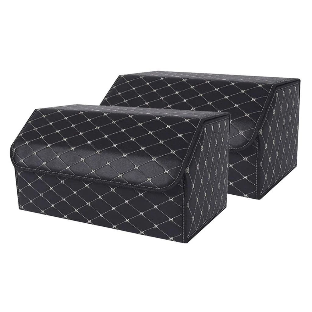 Leather Car Boot Trunk Cargo Organizer 2X Collapsible Foldable Storage ...