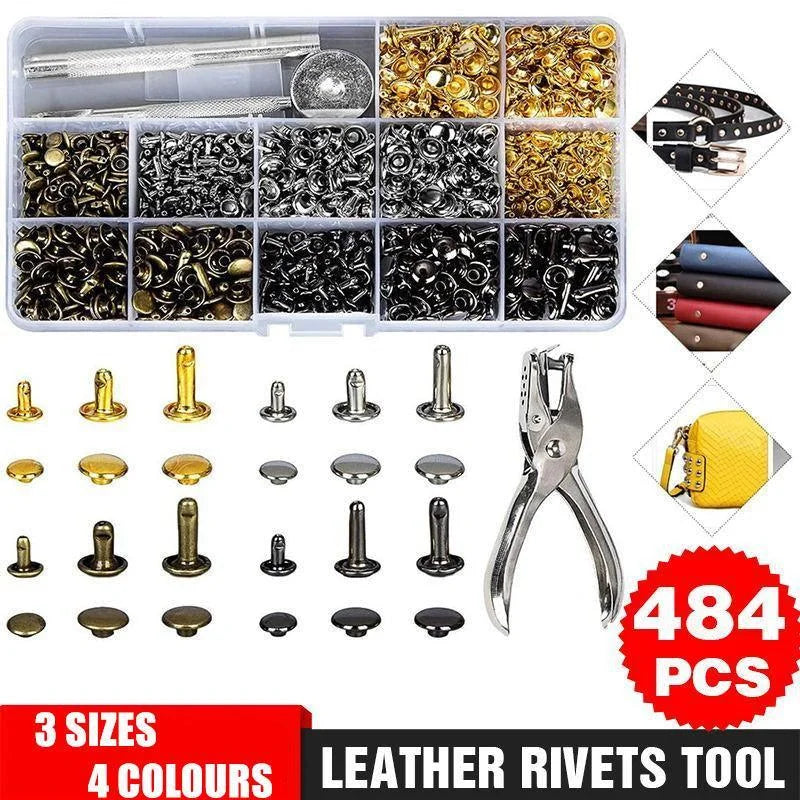 Leather Rivets Tool Metal Stud Set Double Cap Fixing Belt Repair DIY K ...