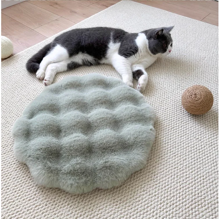 Matcha color Plush Round Cat Mat - Soft Faux Fur Sleeping Pad (40cm Di ...