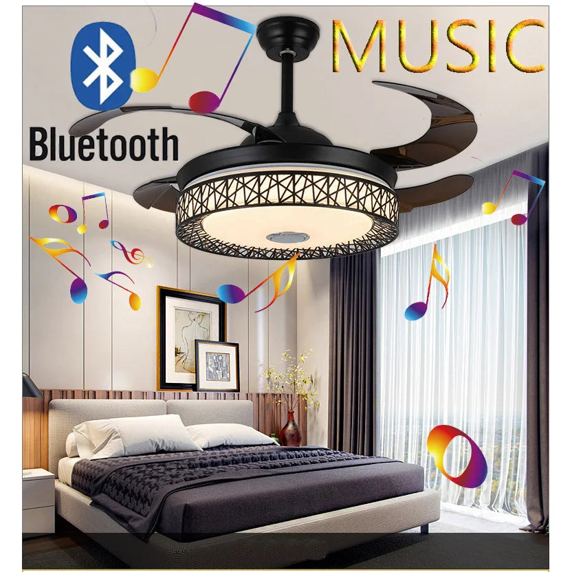 Maxkon 42 Inch Ceiling Fan with Light 3 Color MUSIC Remote Control Tim ...