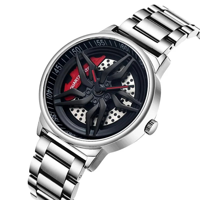Men 360 Degree Hollow Spinning Dial Quartz Watch with Steel Strap - Si ...