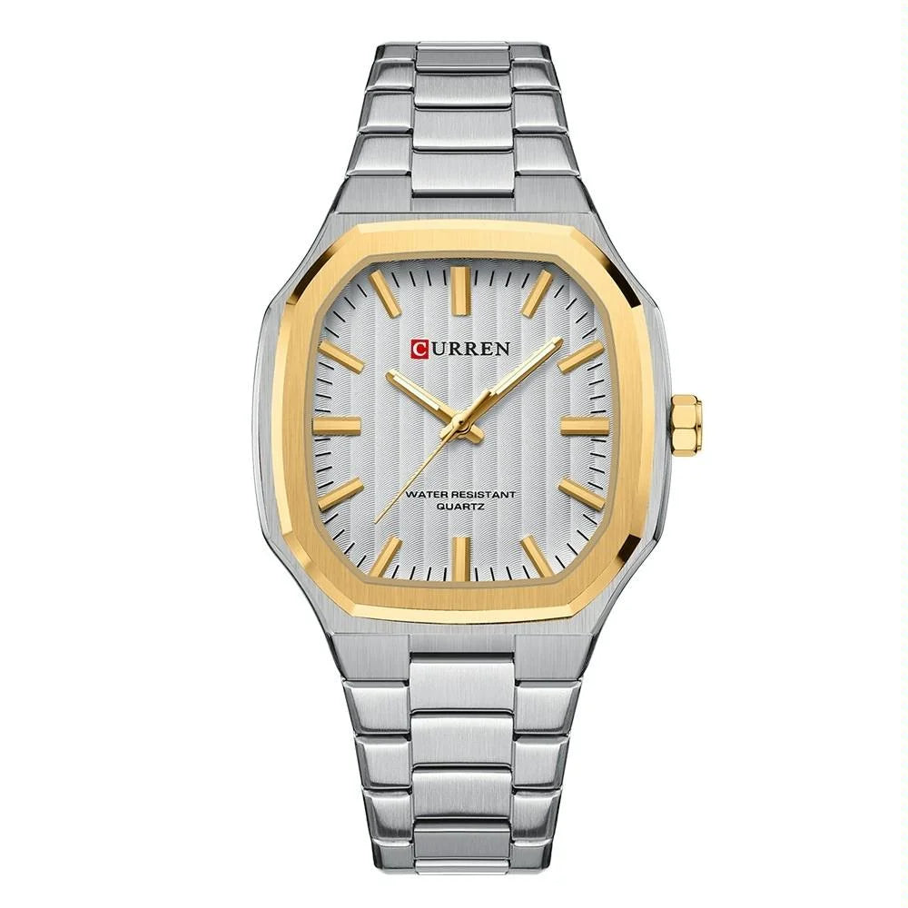 Men Quartz Watch with Steel Strap for Business - White Shell Golden Ci ...