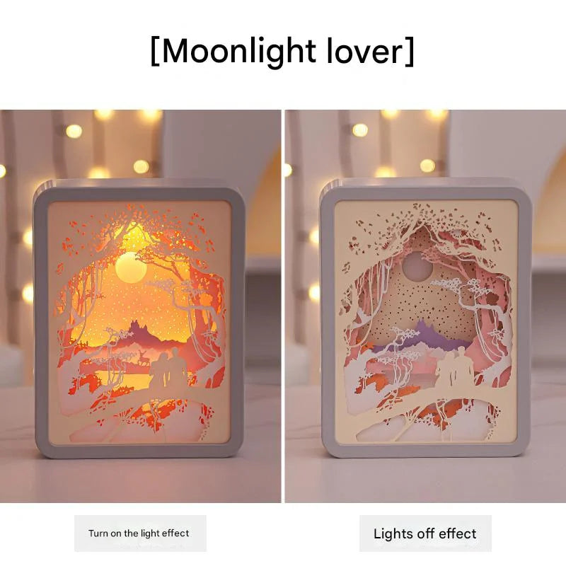 Moonlight Lovers 3D Paper Carving Night Light - USB Or Battery Powered ...