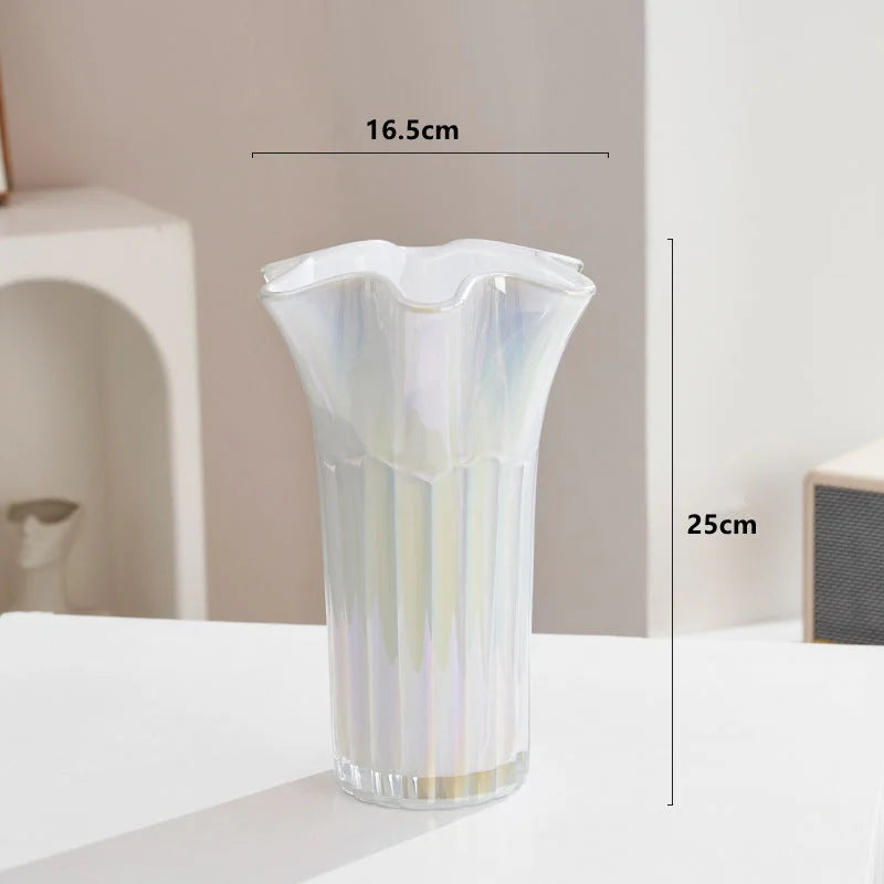 Nordic-Style Glass Vase - Elegant Fluted Flower Vase for Home Decor(Wh ...
