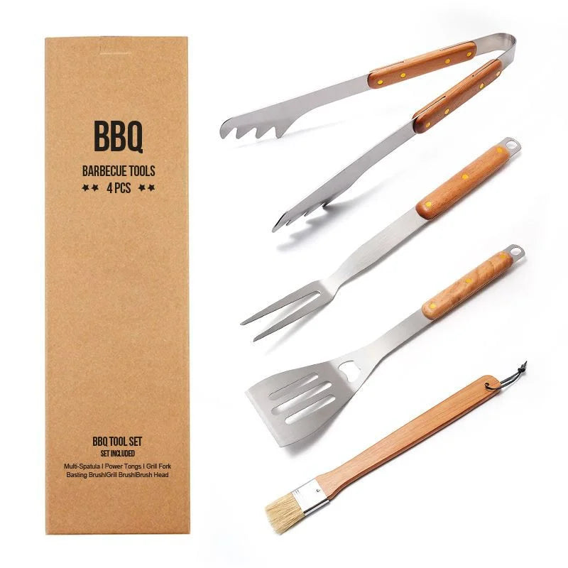 Premium 4-Piece BBQ Tool Set with Rubberwood Handles - Kraft Box – Home ...