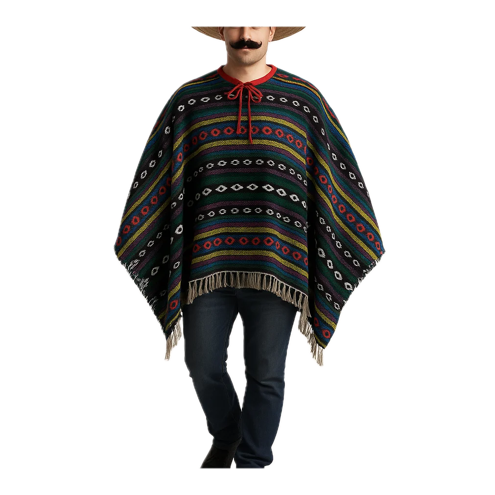 PREMIUM MEXICAN PONCHO Spanish Costume Wild West Cowboy Party Bandit 1 ...