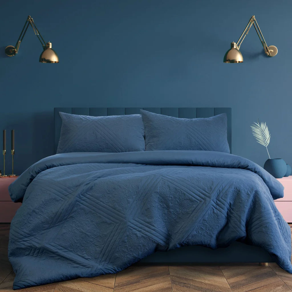 Quilt Cover Set Eddison Cornflower Light Quilted Embossed Queen - Ardo ...