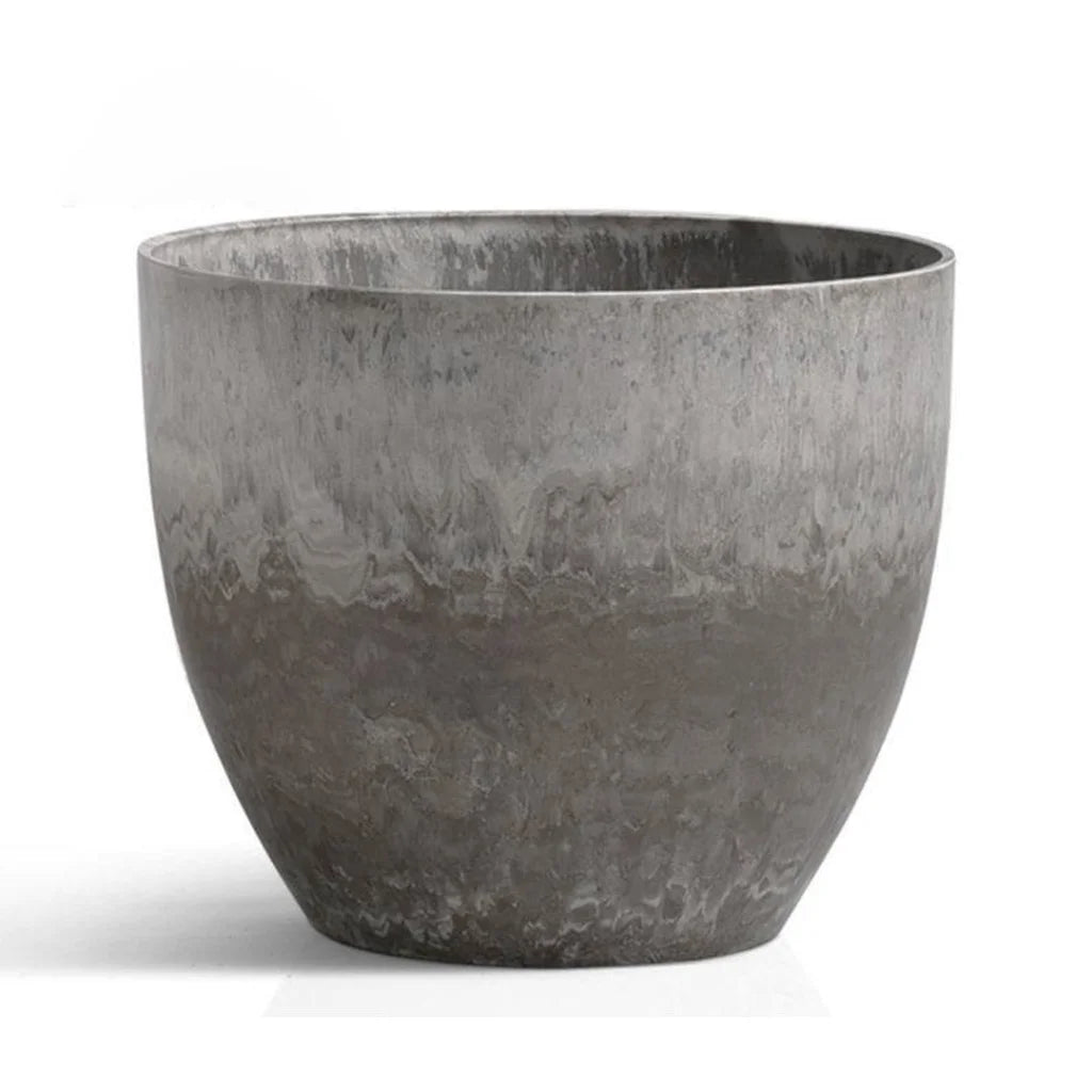 Resin Plant Flower Pot 27cm Rock Grey Round in Cement Pattern Planter ...