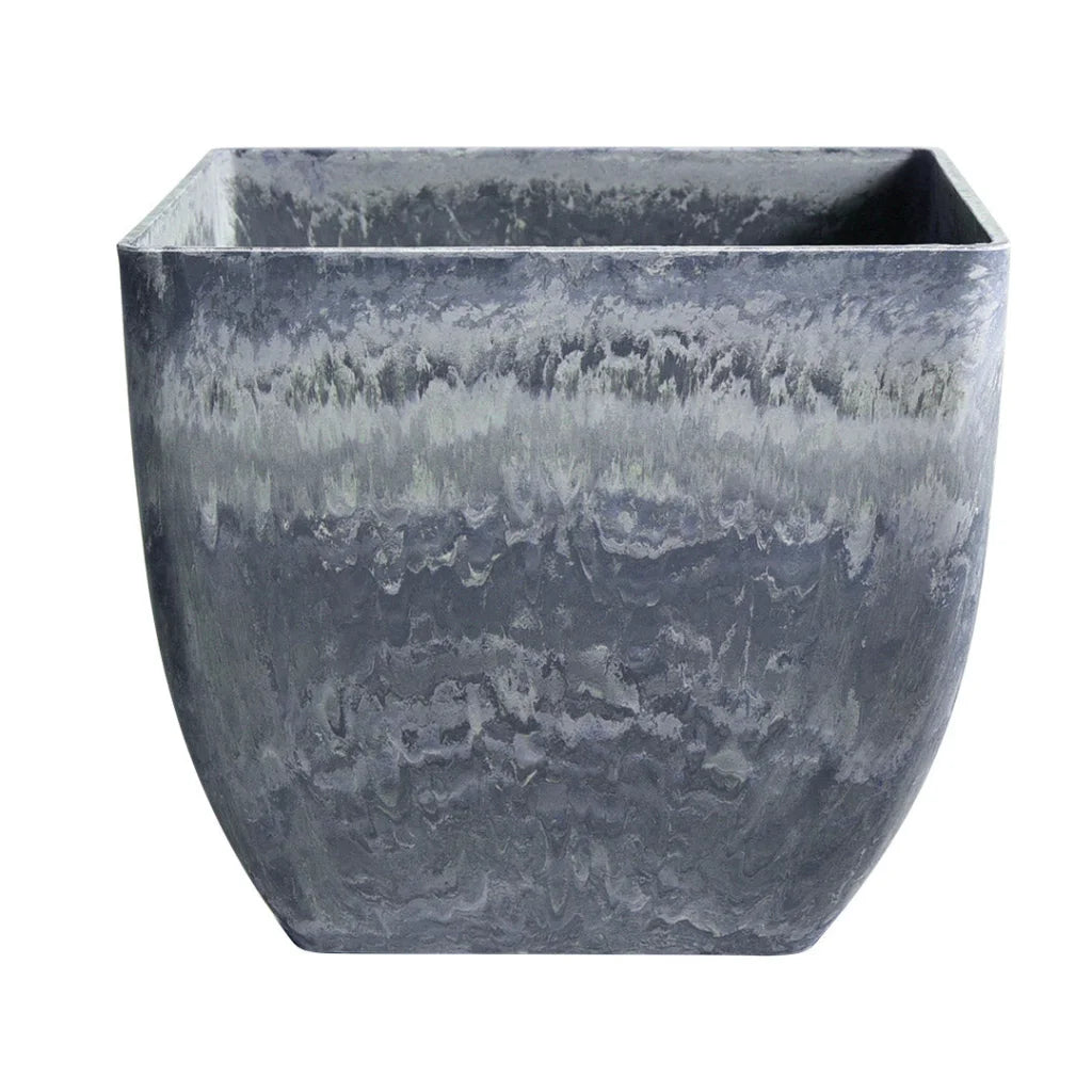 Resin Plant Flower Pot 27cm Weathered Grey Square in Cement Pattern Pl ...