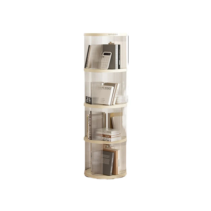 Rotating circular bookshelf with four layers- Cream White Multi-Layer ...