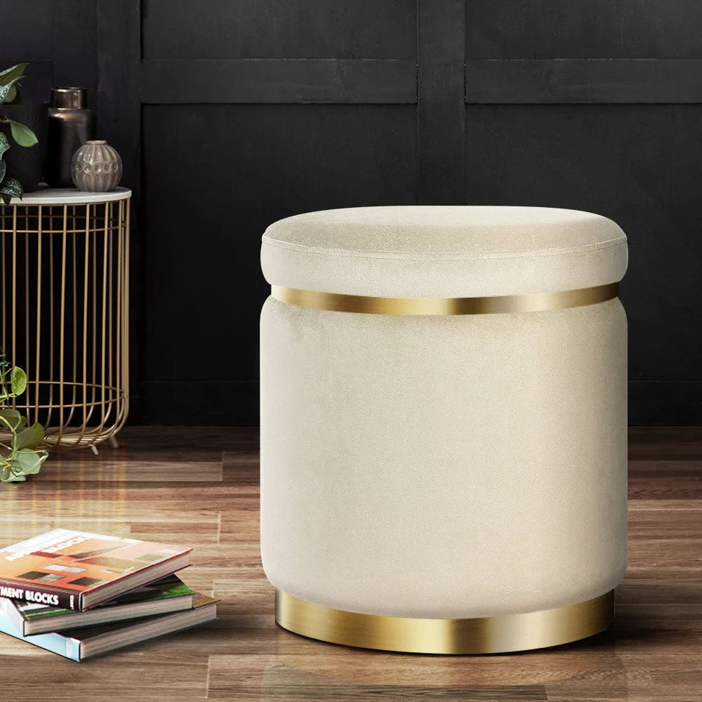 Round Velvet Foot Stool Ottoman Padded Seat - Pouf Footstool – Home My ...
