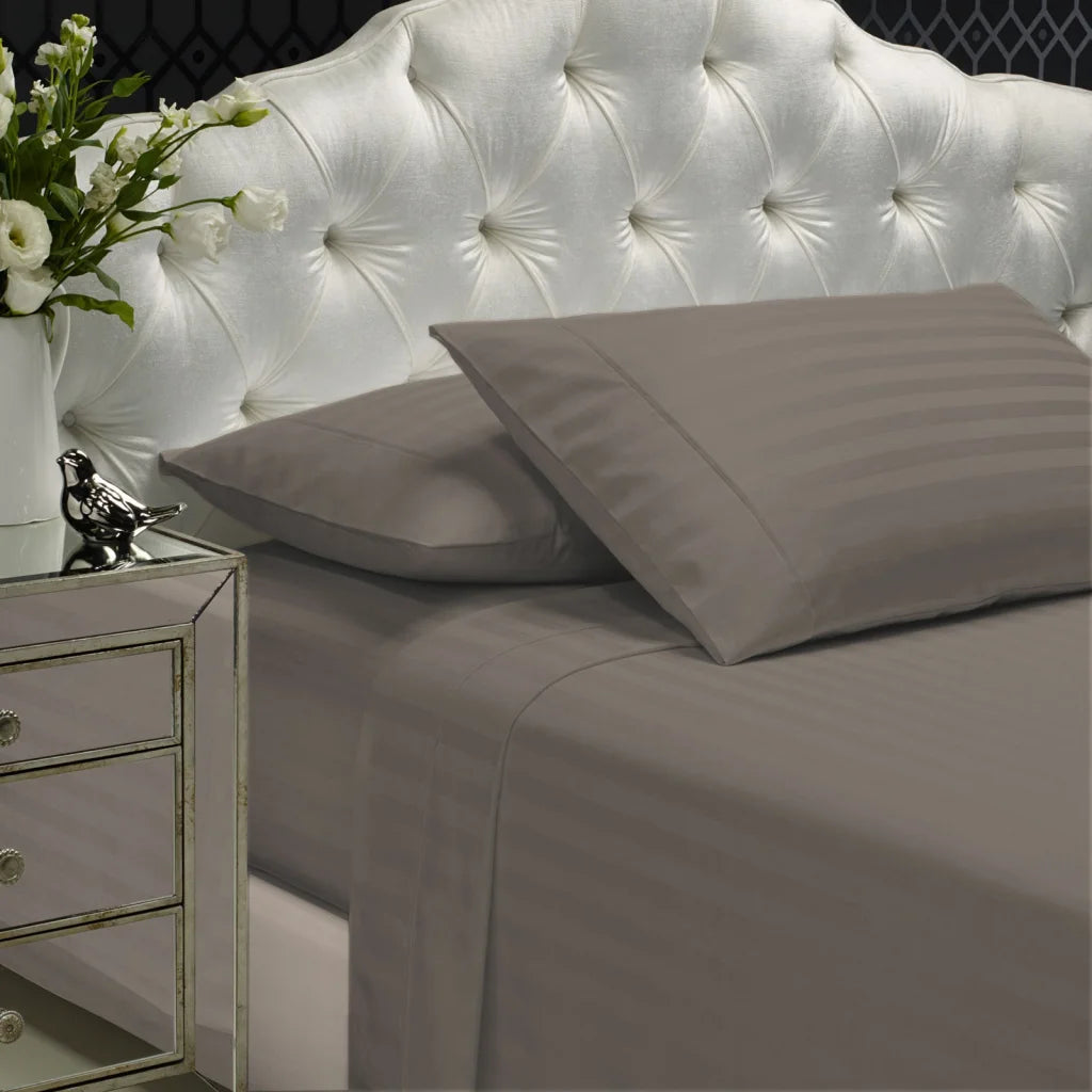 Sheet Set 1200TC Damask Stripe Cotton Blend - King Pewter - Royal Comf ...