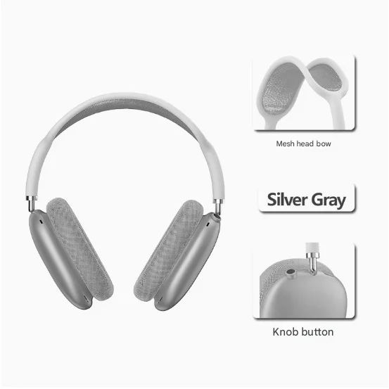 Silver Bluetooth Over-Ear Headphones - Mesh Headband, Wireless, Rotata ...