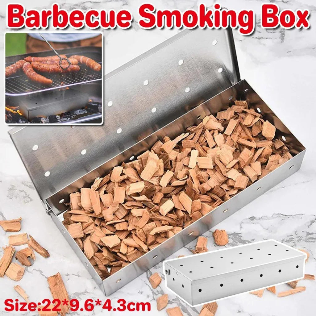 Stainless Steel Smoke Box Barbecue BBQ Smoking Wood Chip Smoker Grill ...