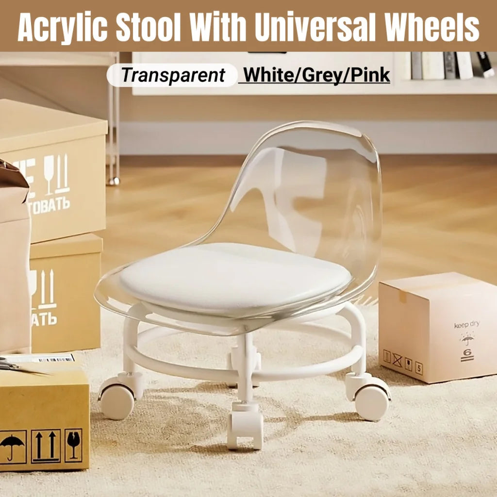 Stool with Universal Wheels Pulley Short Stool with Backrest Comfortab ...
