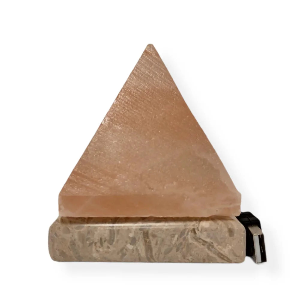 USB Himalayan Salt Lamp - Pyramid Triangle Carved Shape Pink Crystal R ...