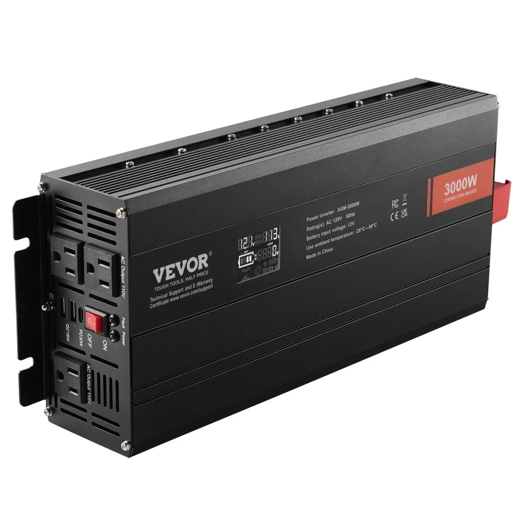 VEVOR Modified Sine Wave Inverter, 3000Watt, DC 12V to AC 230V LCD Dis ...