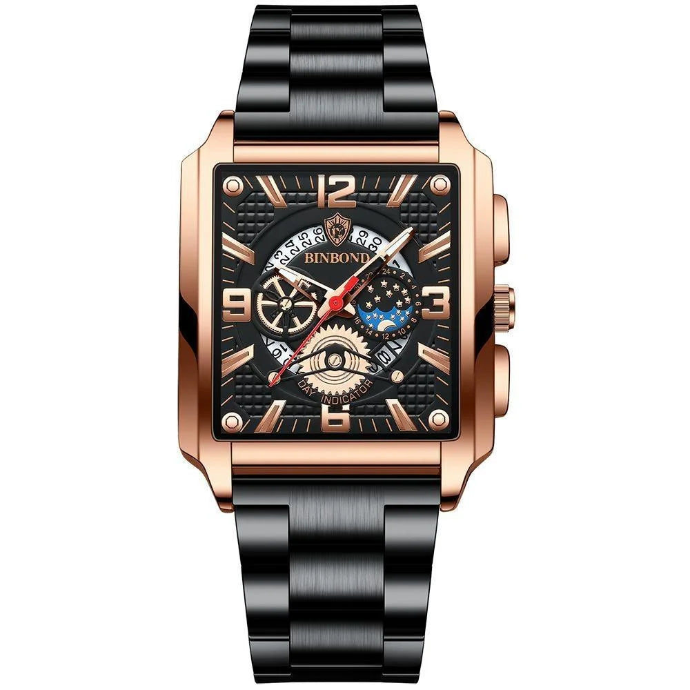 Vintage Square Men Quartz Watch with Multifunction and Luminous Displa ...