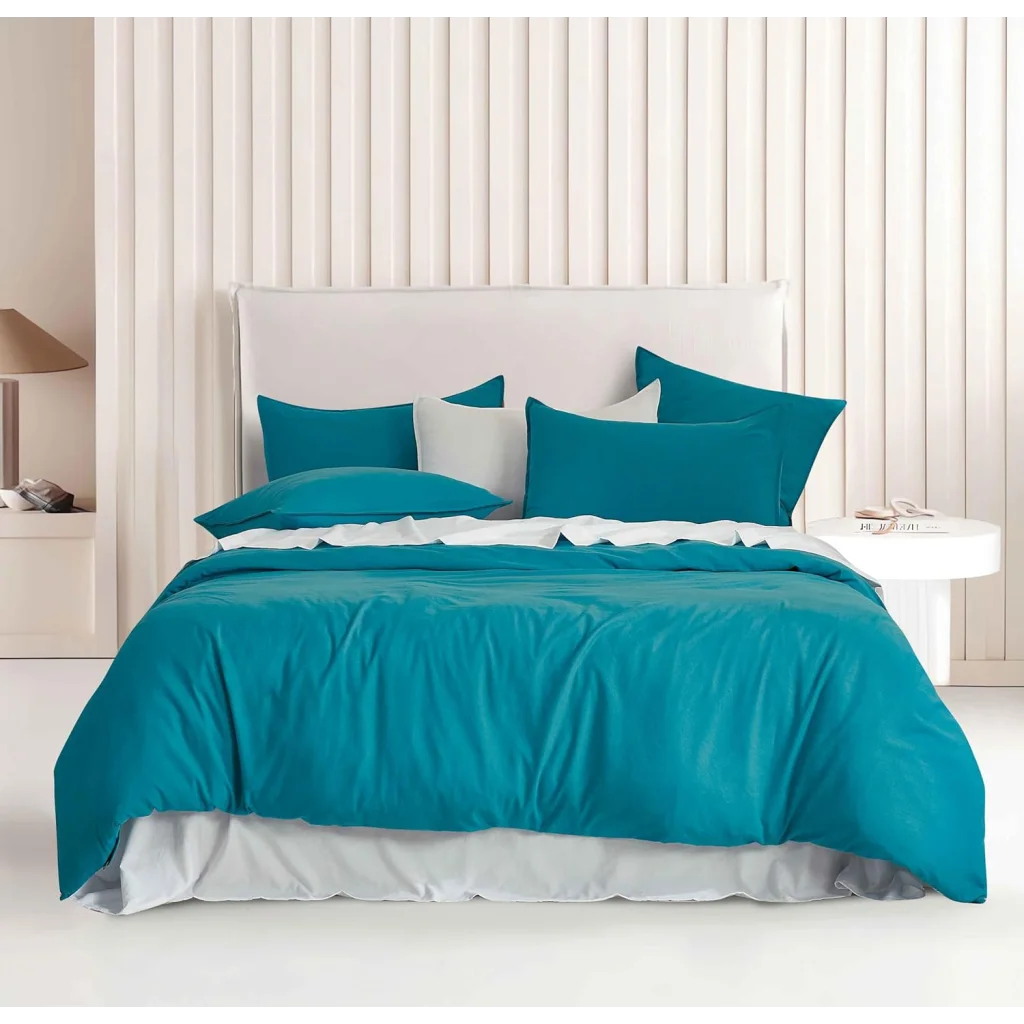 Vintage Washed Microfibre Quilt Cover Set (Teal, Double) – Home My Garden